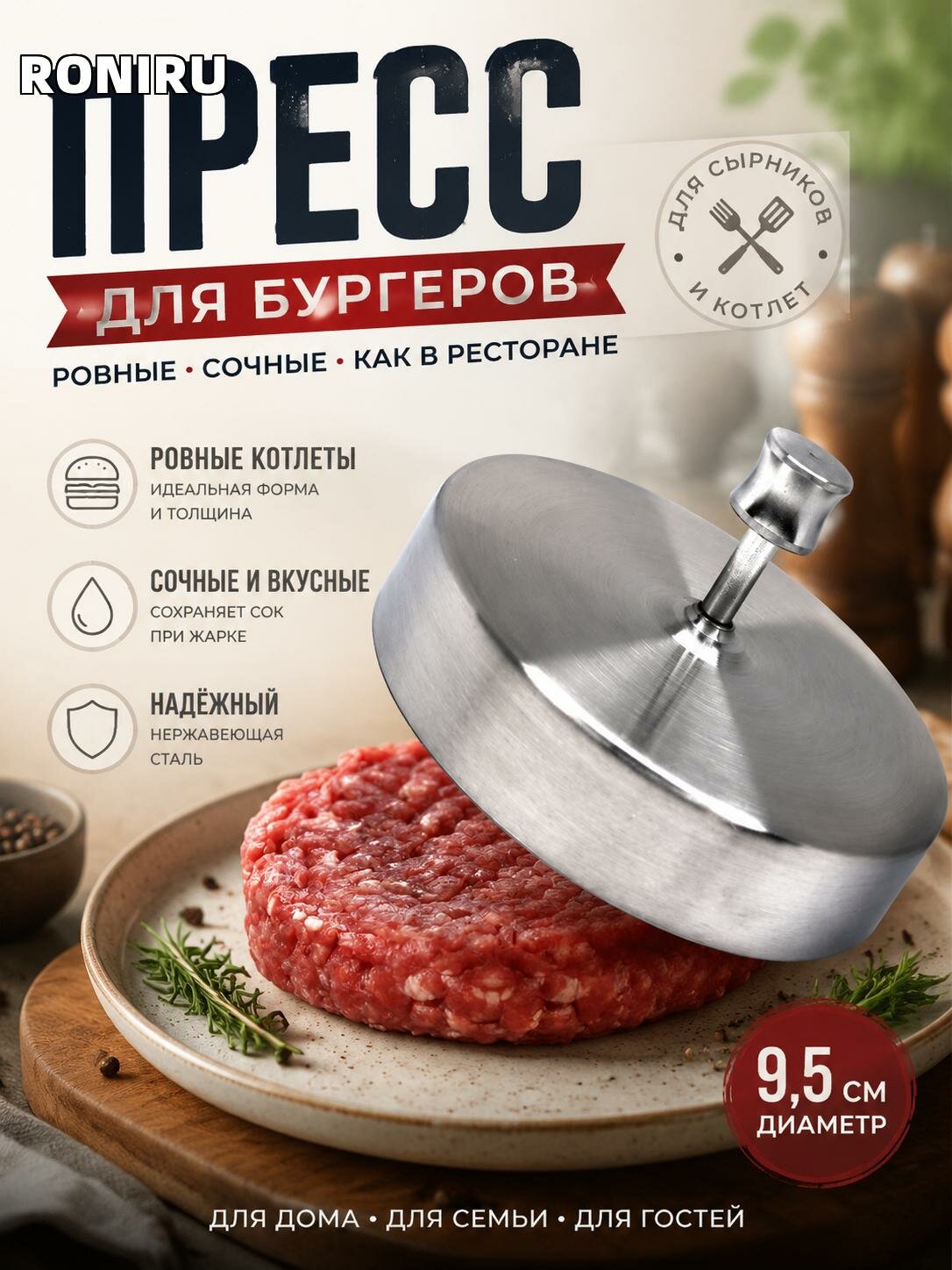 Пресс для бургеров — удобный кухонный инструмент для формирования ровных сочных котлет дома для семьи и гостей