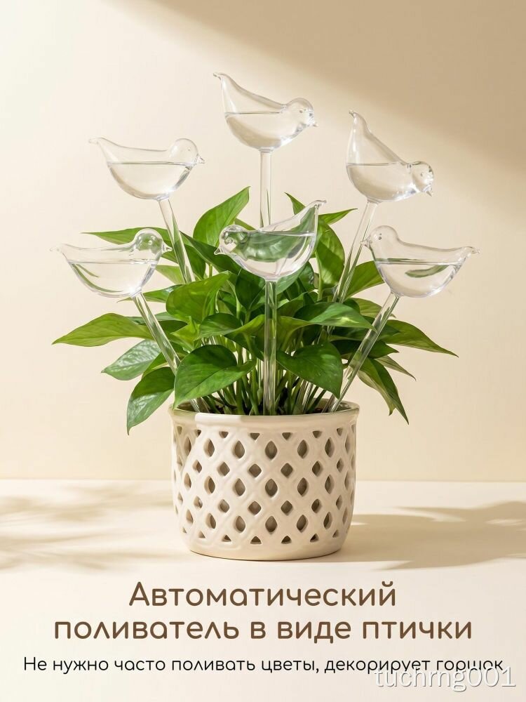 Автоматический поливатель в виде птичек, прозрачный, 6 шт, для дома, для цветов, каскад