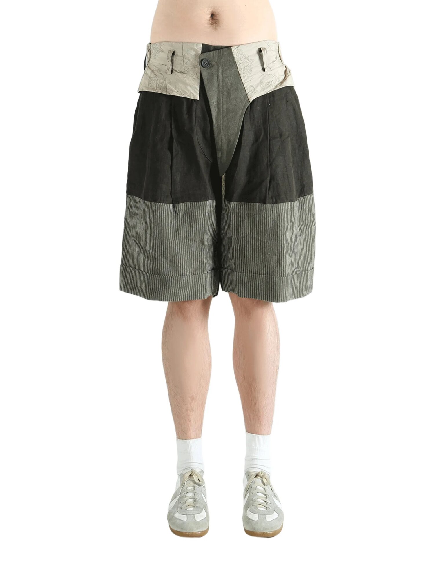 Шорты Ziggy Chen Panelled linen shorts, размер 46, green — фото 1