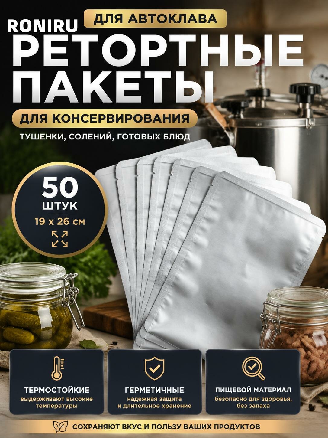 Ретортные пакеты для автоклава 19х26 см, 50 шт — термостойкие герметичные для консервирования тушенки и солений