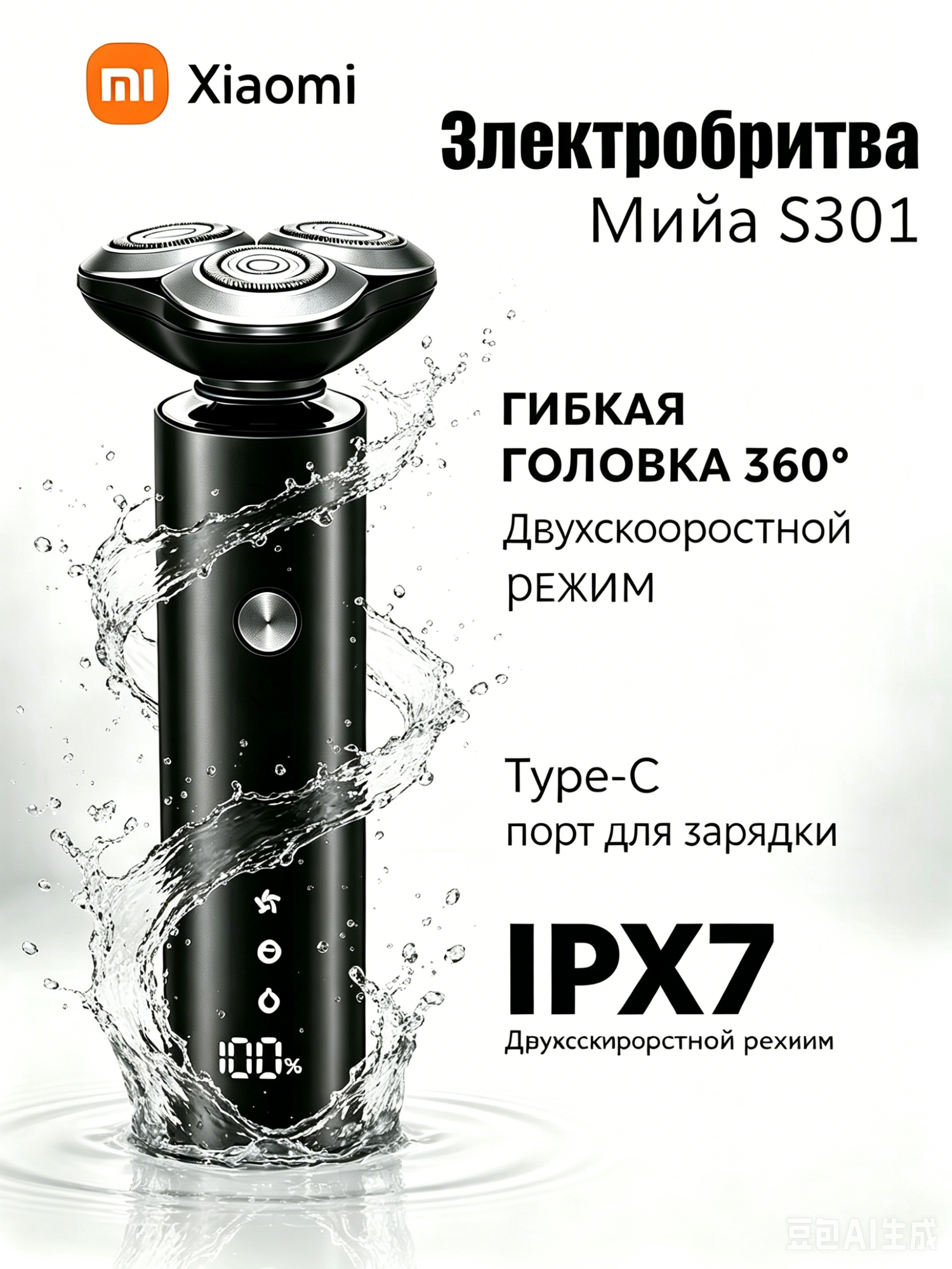Водонепроницаемая бритва Mijia S301, плавное бритье, долгая работа от заряда