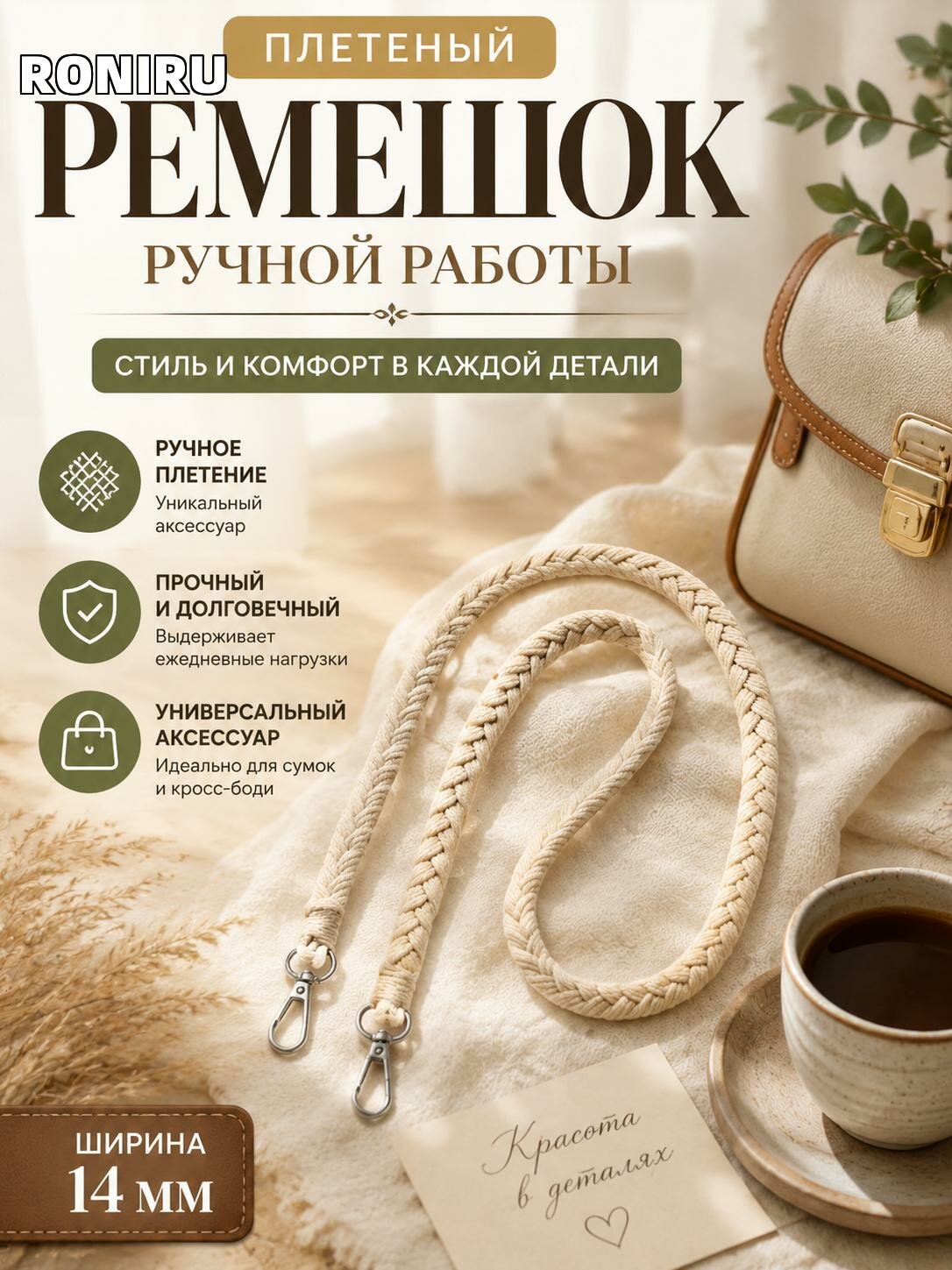 Плетеный ремешок ручной работы, сменный плечевой аксессуар для сумки из искусственной кожи шириной 14 мм, прочный и долговечный
