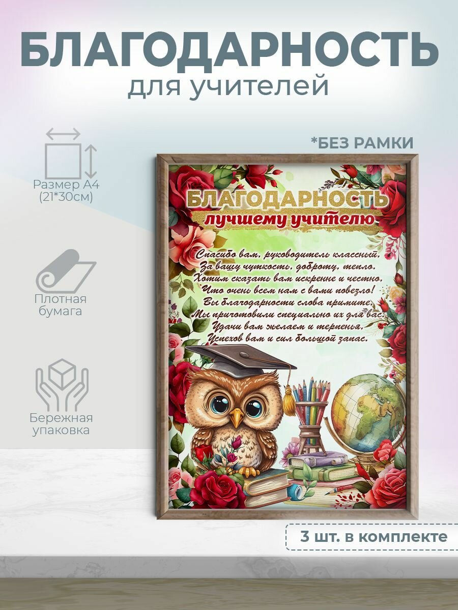 Благодарность учителю 3 шт А4