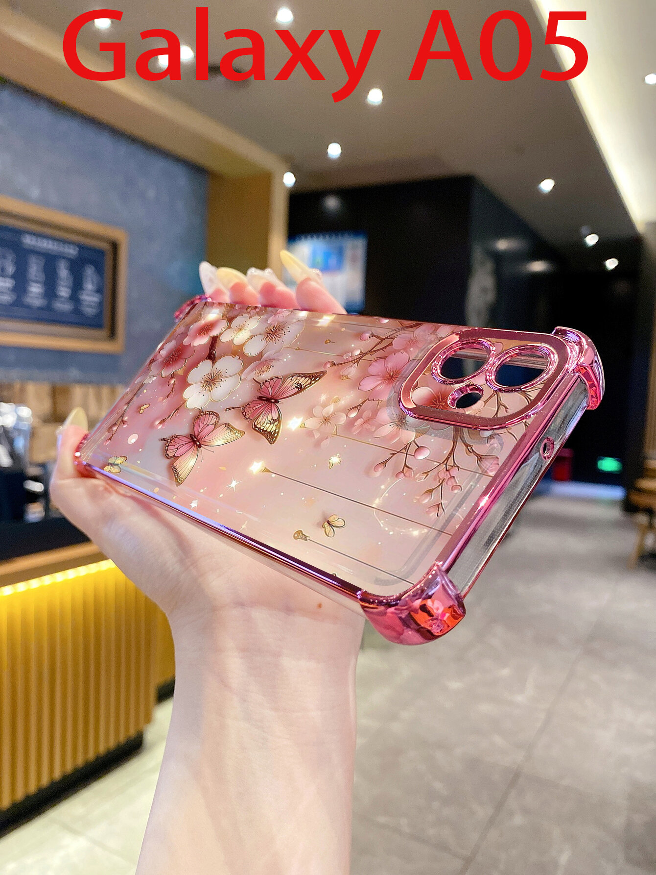Чехол с гальваническим покрытием для Galaxy A05 , роскошный, с бабочками и цветами, мягкий, прозрачный.