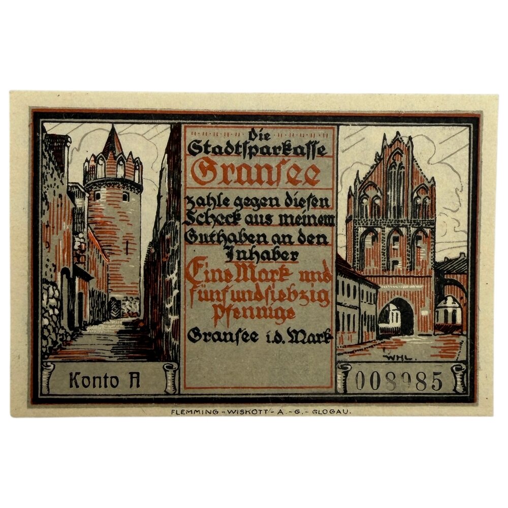 Германия (Веймарская республика) Гранзе 175 пфеннигов (1.75 марки) 1921 г. (Konto A)