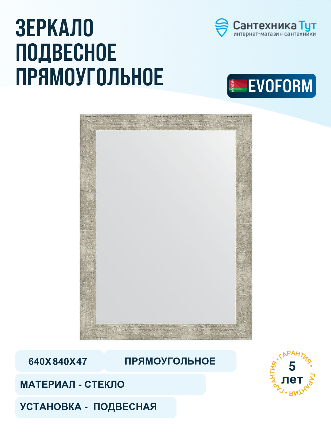 Зеркало Evoform Definite 84х64 BY 3172 в багетной раме - Алюминий 61 мм