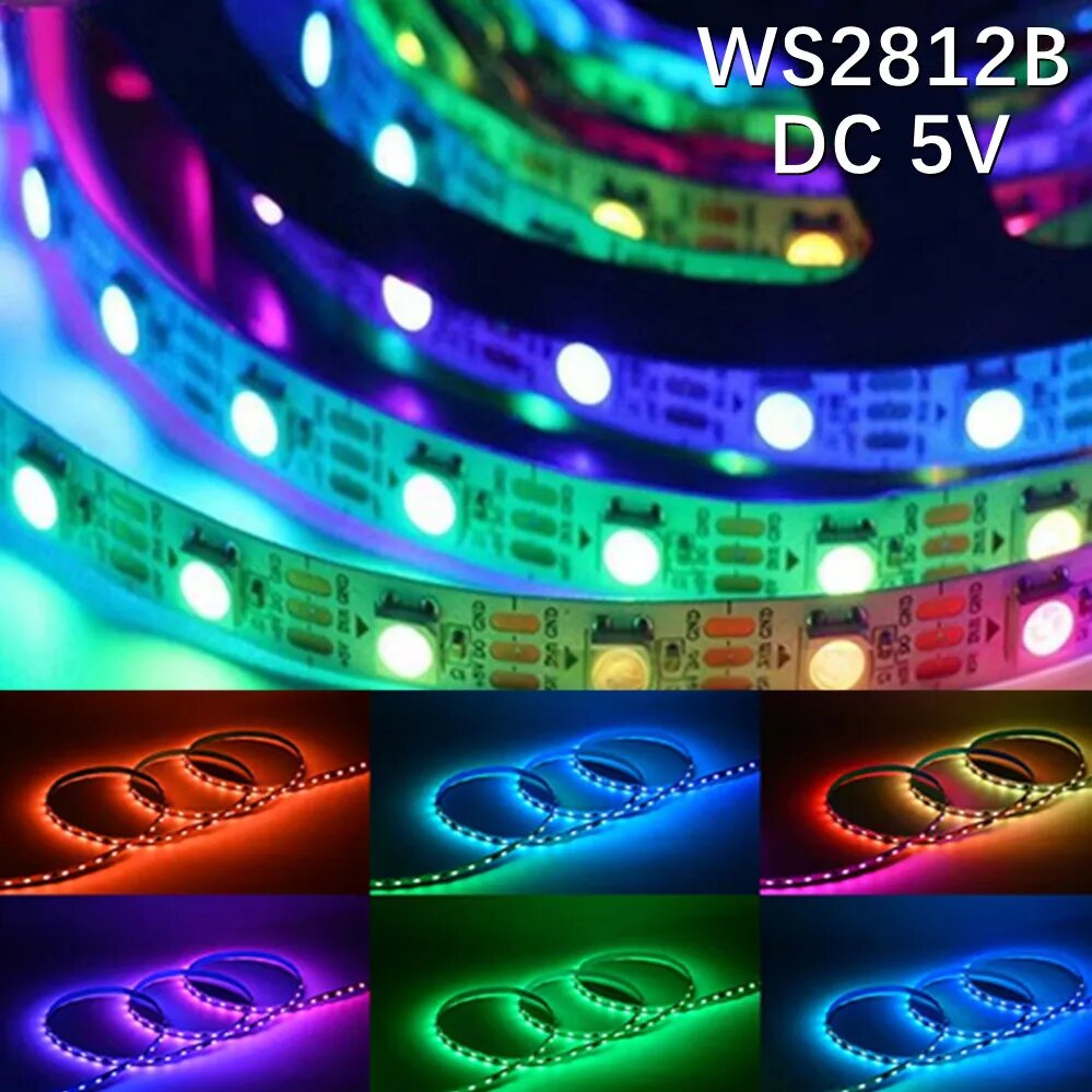 Светодиодная лента TxxCvv WS2812B 30/60 LED/м RGB 5V Black PCB, 5м, IP30 60LEDs