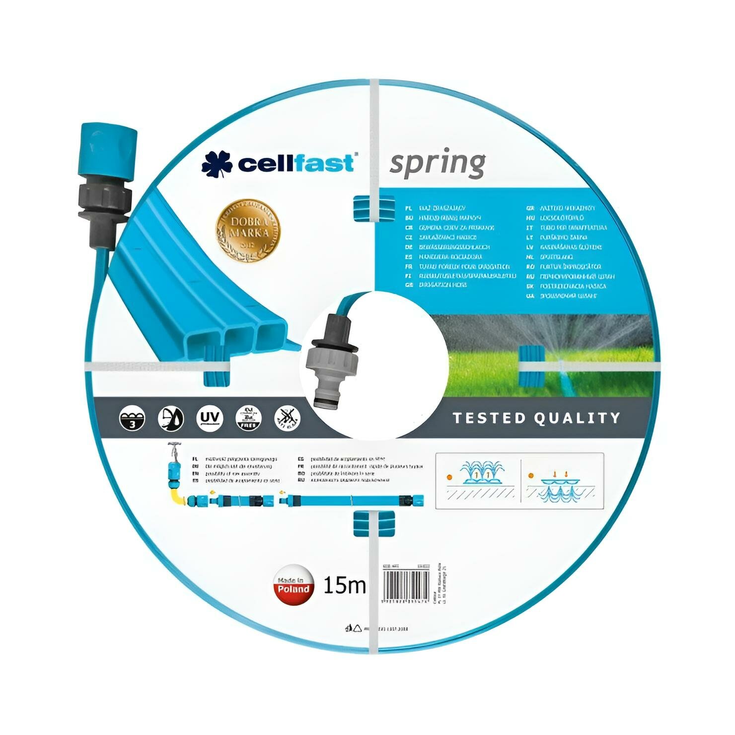 Шланг-дождеватель Cellfast "SPRING" 19-022N, ПВХ, быстросъемный, 1/2", длина 15м, бирюзовый
