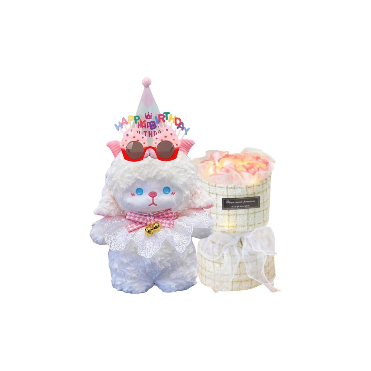 Куклы для переодевания унисекс KUMAOYA, 35CM EU, Soft and Adorable Lamb+Bowknot Bell Bib+Lychee Pink Bouquet+Birthday Set