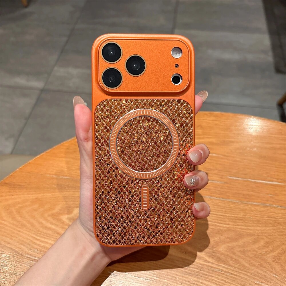 Модный блестящий магнитный чехол для iPhone 17 Air Айфон 15 Про Макс, Оранжевый, Оранжевый, Orange