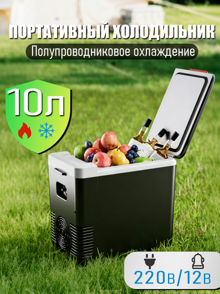 Холодильный контейнер 10 л, серый, 12В/220В, для пикника и продуктов