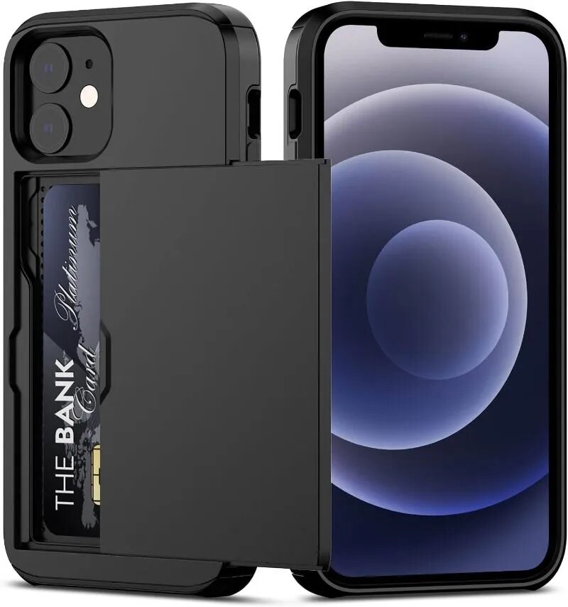 Чехол для iphone 12 Mini Тонкий двухслойный тяжелый защитный чехол-кошелек со скрытым слотом для карт