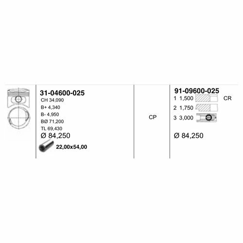 Поршень к-т 84,25 0,25 M 20 B 25 325 i ( E3 0811601 90102610 Yenmak 3104600025 для BMW 5 серия E28