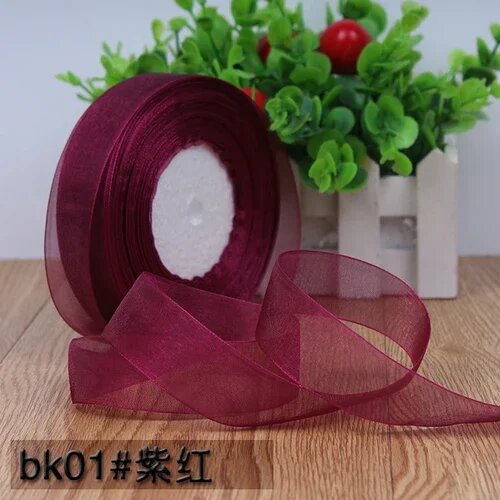 Лента органза бордовая 2,5 см x 45 м