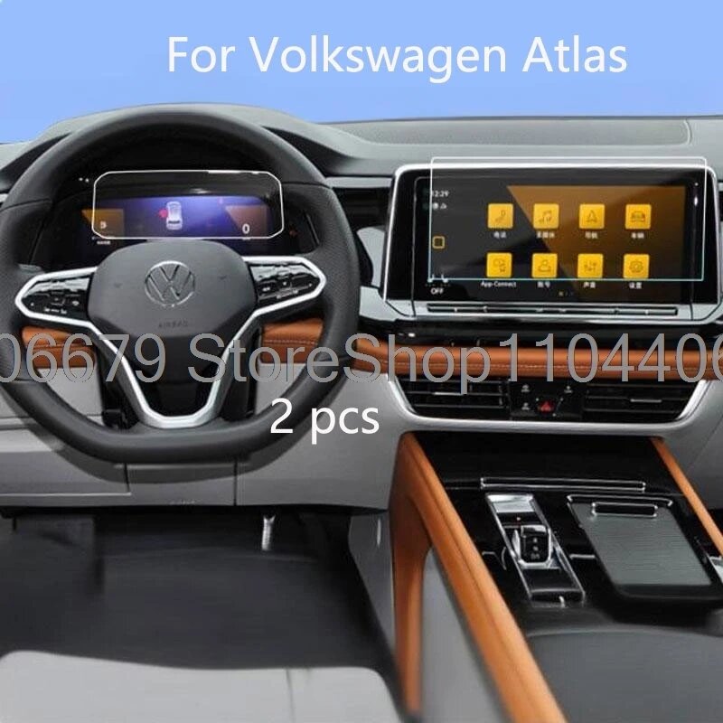 Защитная пленка из закаленного стекла для Volkswagen Atlas 2024, 12-дюймовый автомобильный ЖК-дисплей, GPS-навигация и приборная панель, защитная пленка для ЖК-экрана