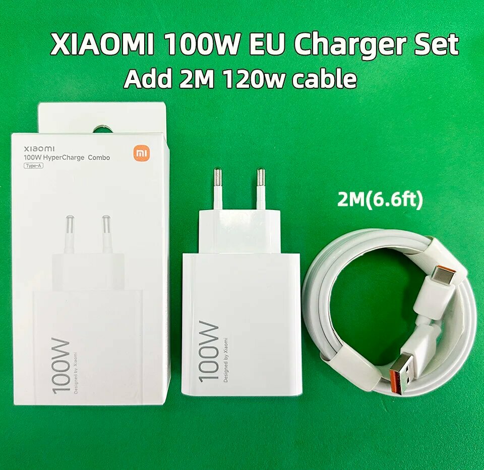 Оригинальное Зарядное Устройство XIAOMI 100W Ultra Fast Turbo Charging Adapter Для EU Add 2M Cable