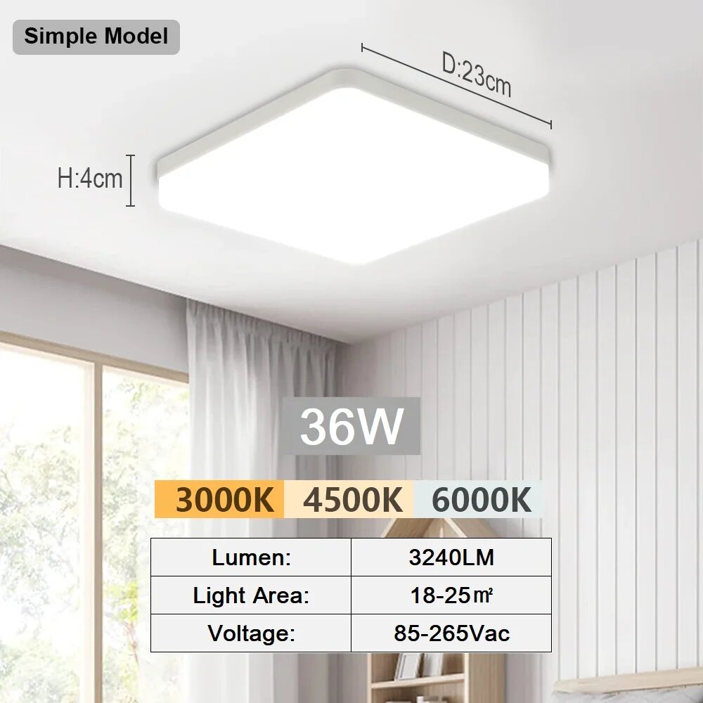 Потолочный светильник LED панель квадратный 48Вт/36Вт/24Вт/18Вт Simple Model-36W, Warm White