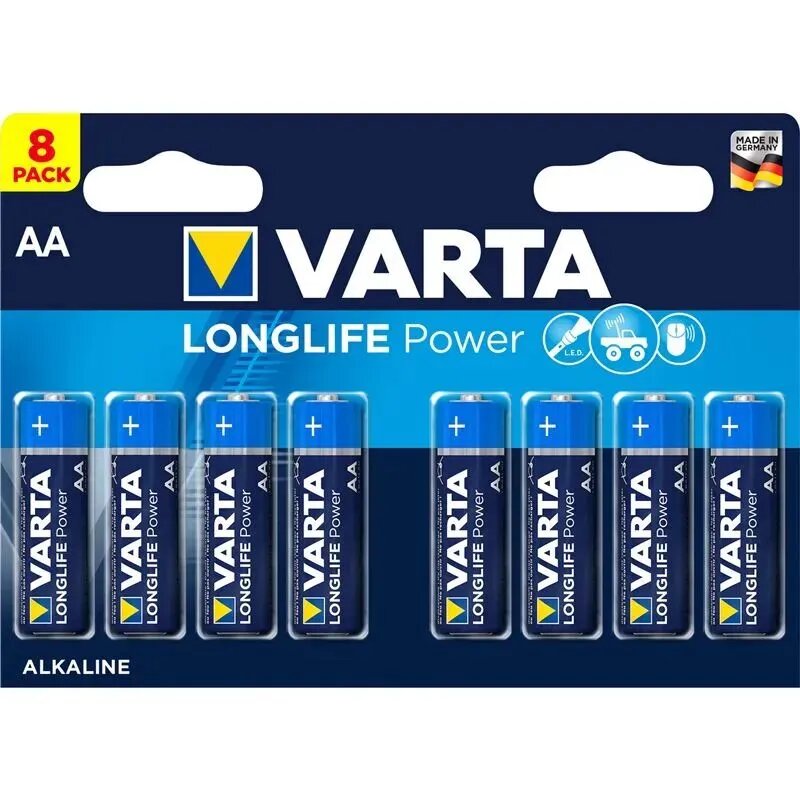 Батарейка AA щелочная Varta LR6-8BL Longlife Power (High Energy 4906) в блистере 8шт.