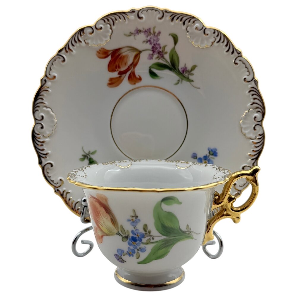 Кофейная пара "Blume", 90 мл, форма Neuer Ausschnitt, роспись, 1954 г, Meissen, Германия 5