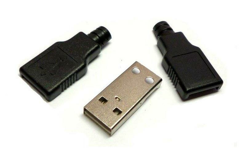 Разъем USB штекер на кабель пластик USBA-SPB (3 части)