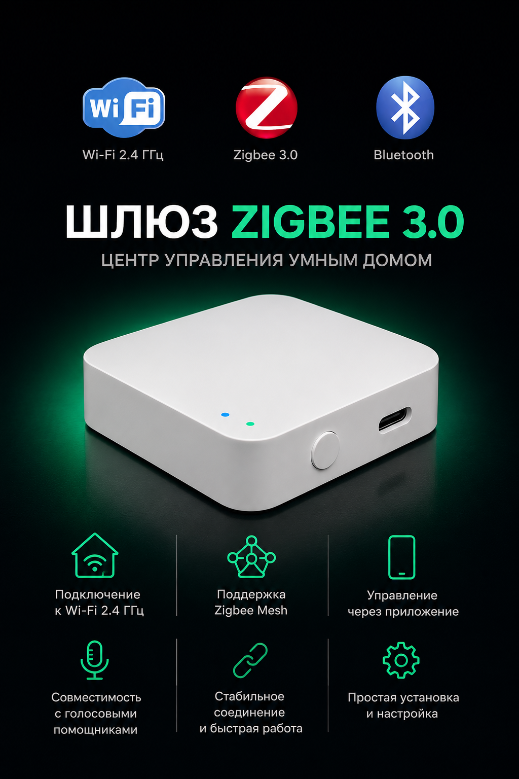 Беспроводной шлюз Tuya Zigbee Bluetooth, хаб умного дома Gateway для датчиков и устройств Smart Life