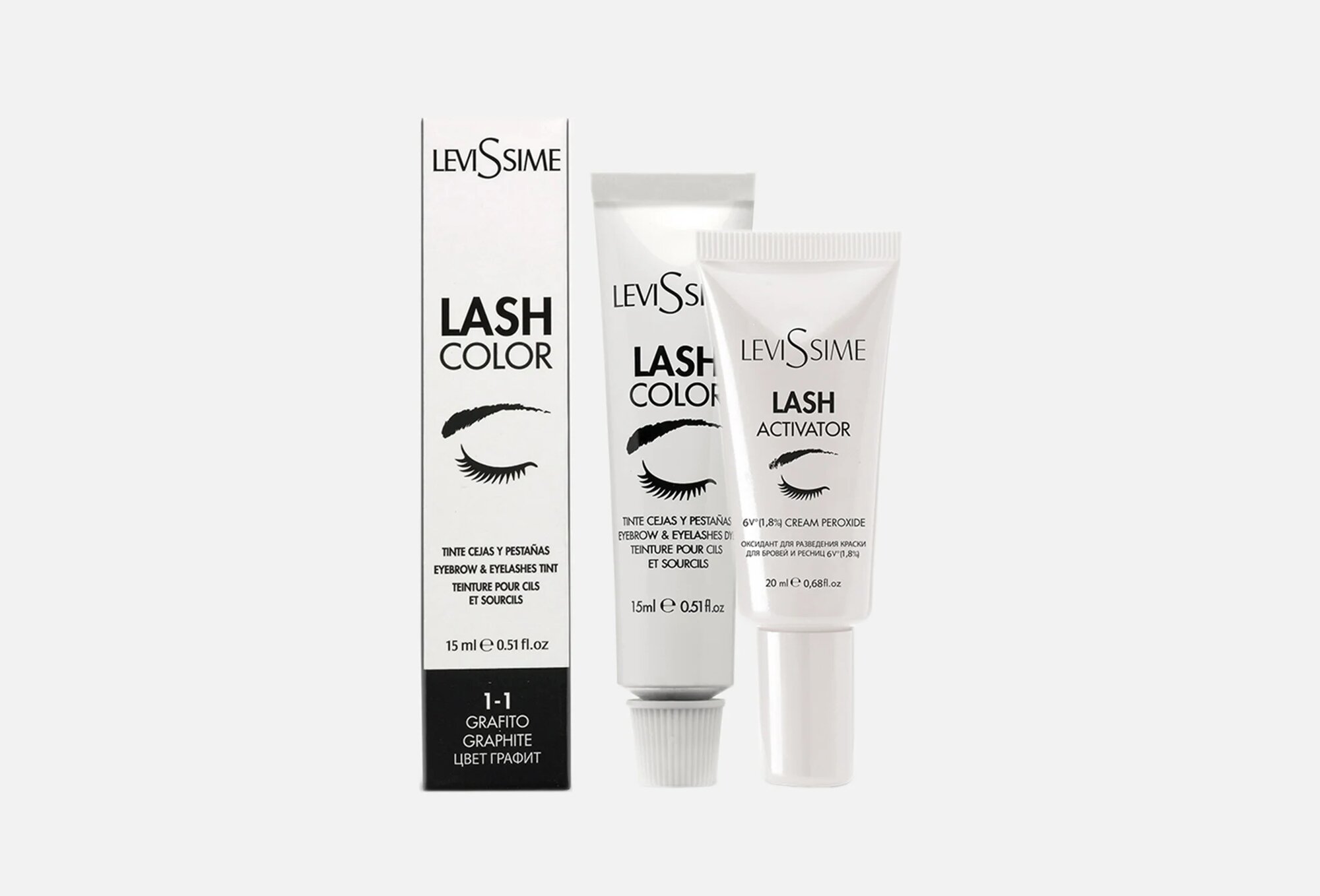 LeviSsime Lash Color №1.1 Набор для окрашивания бровей и ресниц 2шт 1.1, Графит
