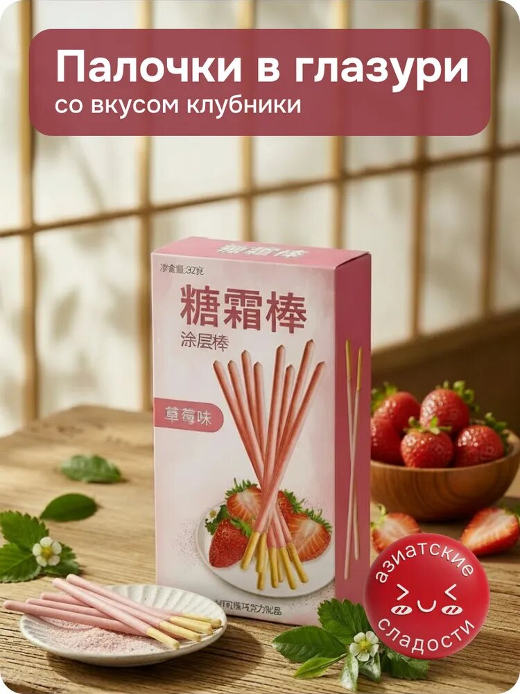 Палочки с глазурью, клубника