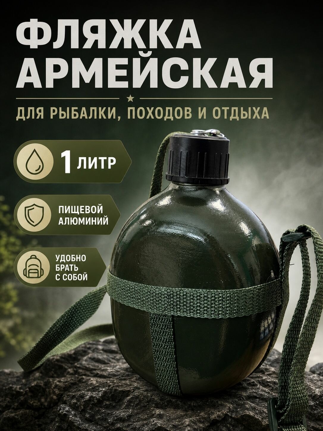 Фляжка армейская походная 1 литр