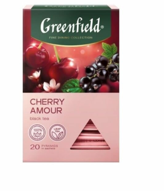 Greenfield Чай черный, Cherry Amour пирамидки, 1.8г x 20шт, 36г
