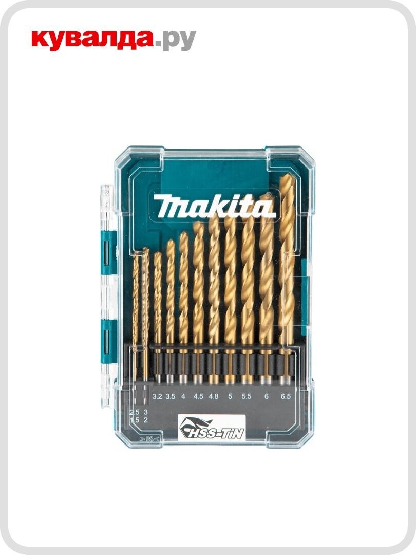 Набор сверл по металлу MAKITA D-72855 hss-tin economy, 13 шт. (1.5-6.5 мм, шаг 0.5 мм)