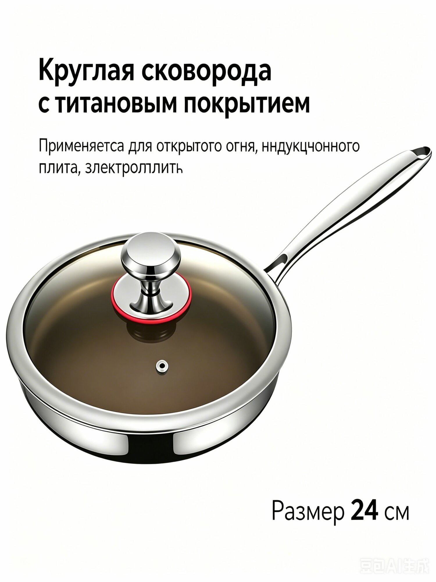 Всемогущая кухня Сковорода для оладий, 24 см, с крышкой, со съемной ручкой