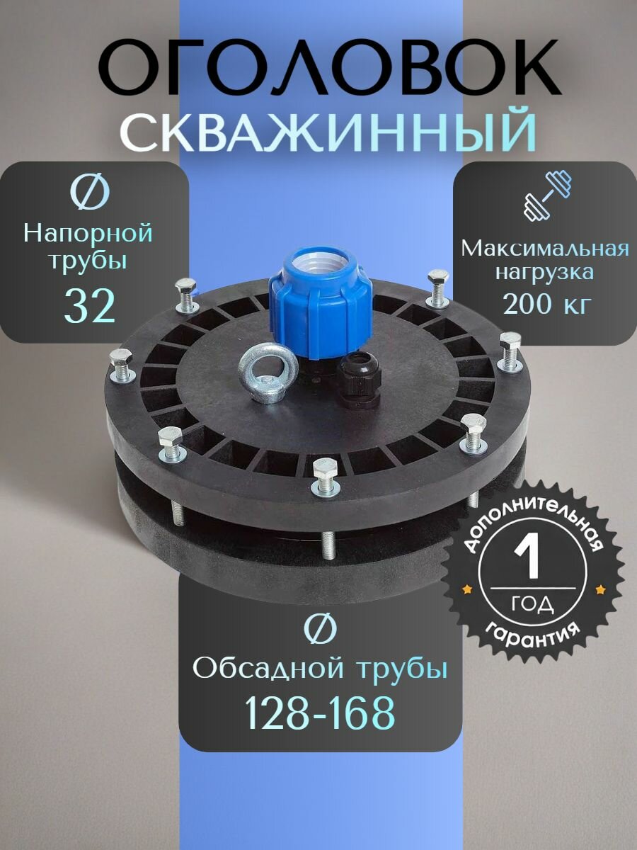 Оголовок Enplu 128-168/32, пластик, черный, диаметр обсадной/напорной трубы 128/168 мм