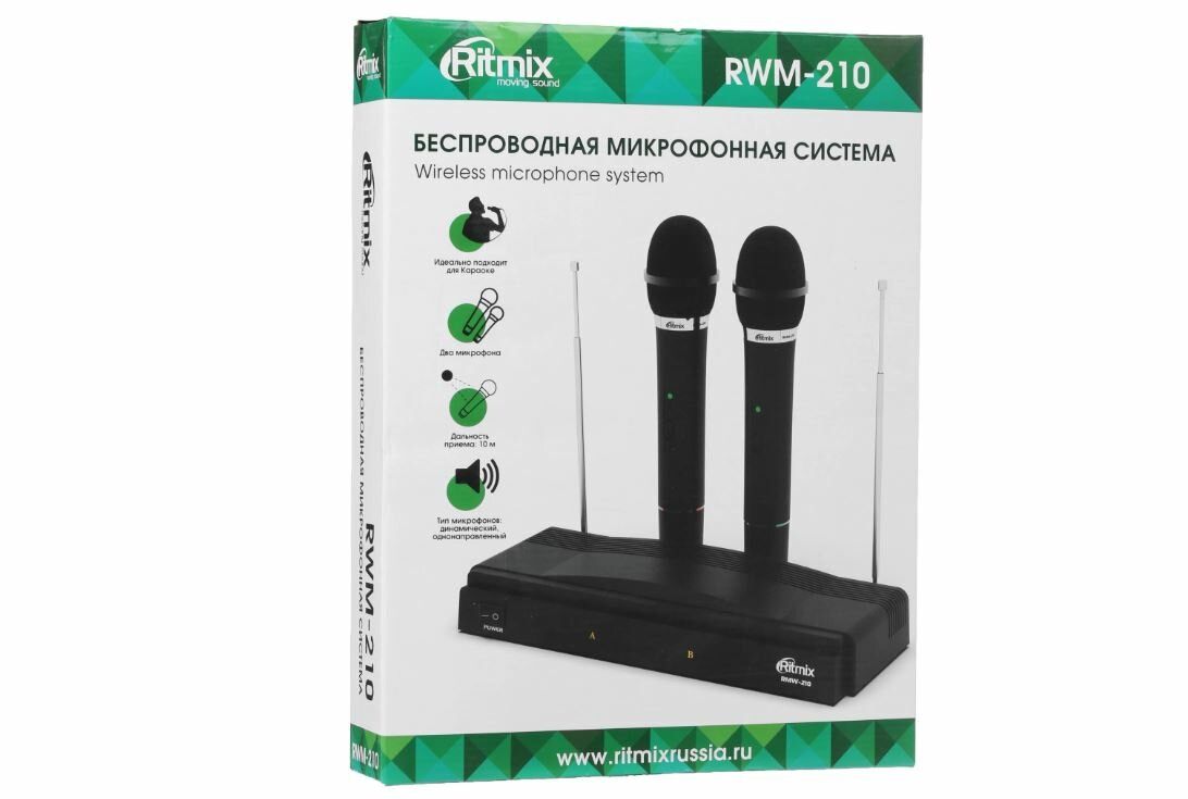 Набор беспроводных микрофонов Ritmix RWM-210, для вокала, черный