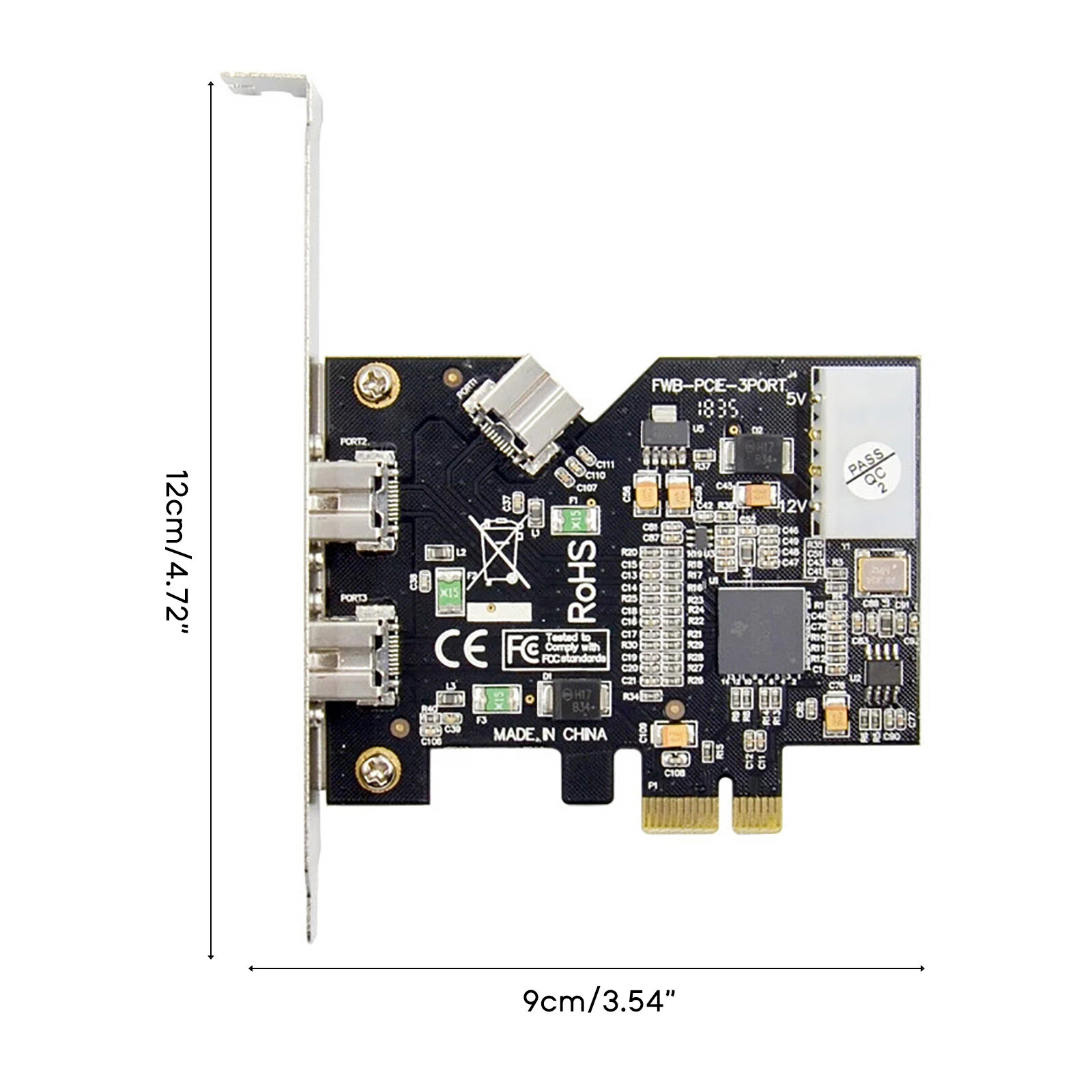 Адаптер PCIE X1 до FireWire 800 1394B с 3 портами для