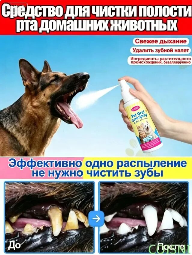 Спрей для полости рта для кошек и собак, бережная стерилизация, освежает дыхание, удаляет бактерии с зубного налета, Удаление зубного камня,60мл