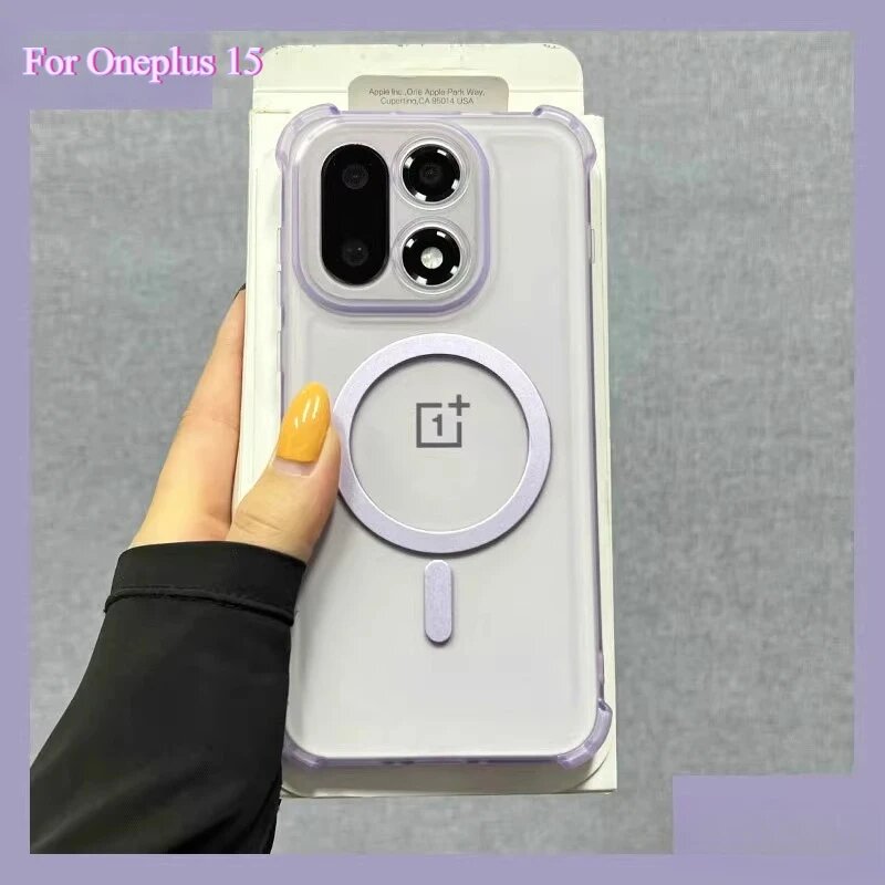 Магнитный противоударный чехол из мягкого TPU с воздушной подушкой для Oneplus 15 1+15, силиконовая задняя крышка с беспроводной зарядкой и защитой от падений, бампер для 1+ 15
