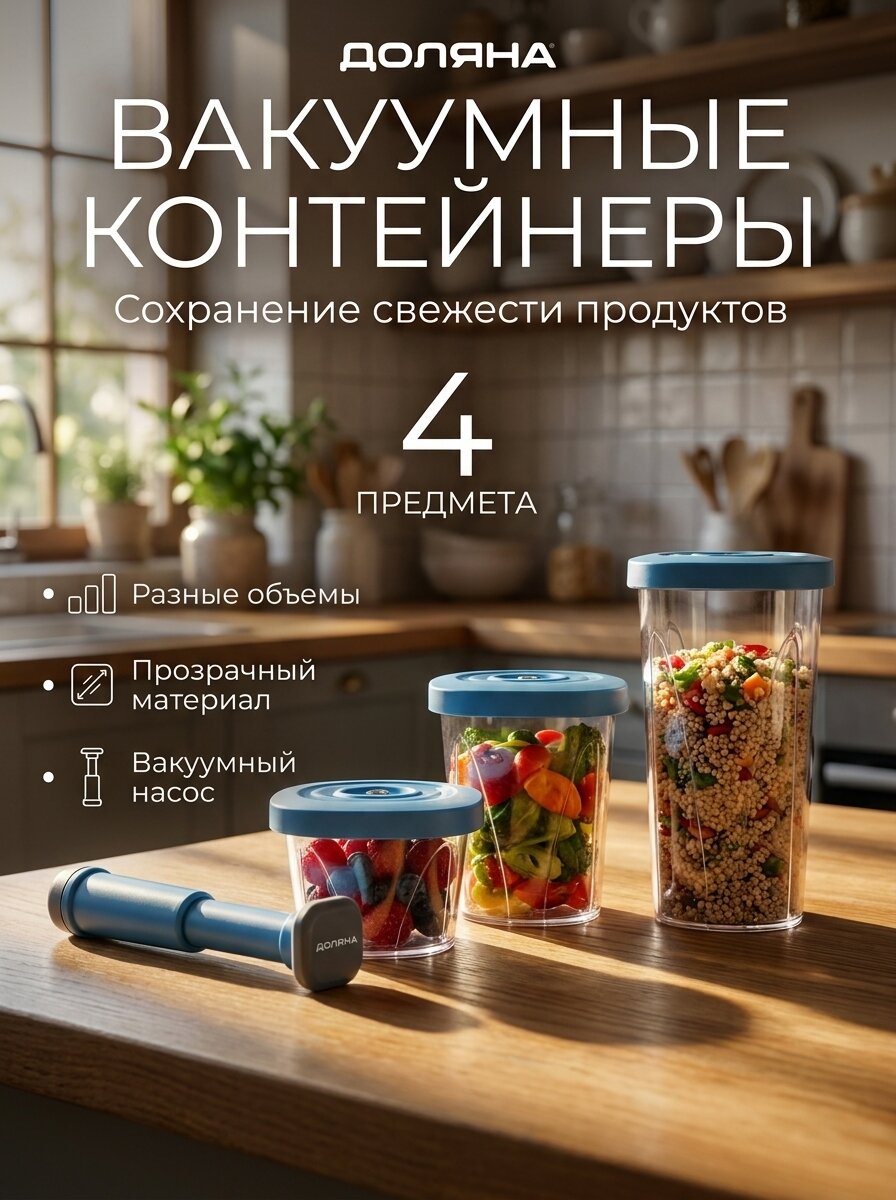 Набор контейнеров вакуумных, пластик, прозрачные, прямоугольный, 3 шт