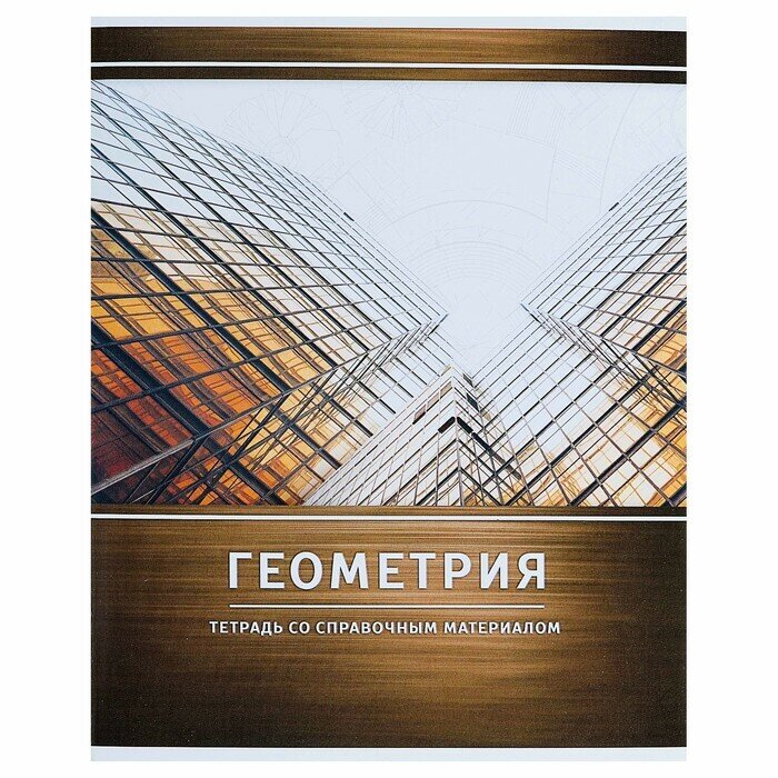 Тетрадь предметная Металл , 48 листов в клетку Геометрия со справочным материалом, обложка мелованный картон, блок 2, белизна 75 (серые листы)