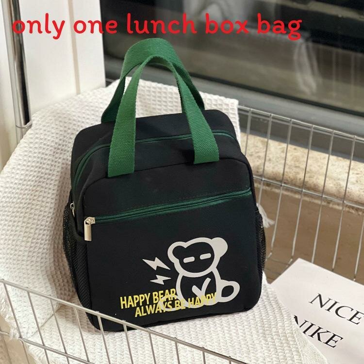 Canvas adorable cartoon insulated lunch box for children with spacious interior and carry handle brand bear, black