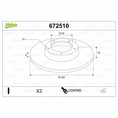 Диск тормозной задний Valeo 672510 для Nissan Juke, Pulsar, Qashqai I, Teana I, II, III