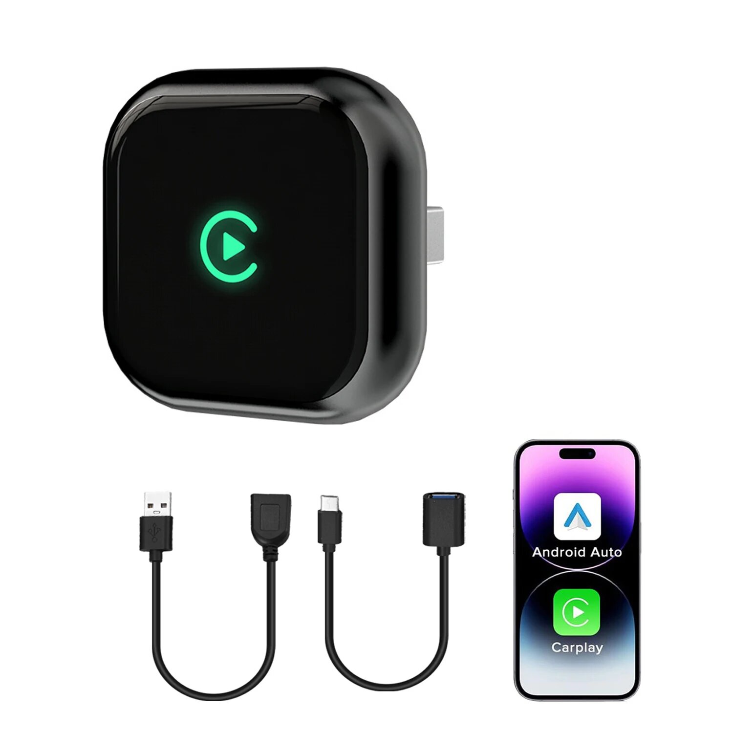 Беспроводной адаптер CarPlay и Android Auto 2026 Super Mini: Bluetooth 5.0, преобразование Black