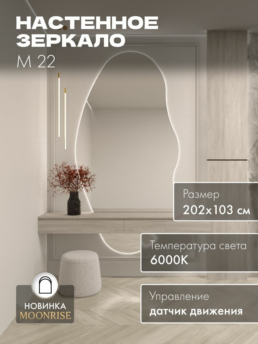 Зеркало настенное 202х103 см. холодный свет 6000К фигурное с подсветкой М22 MOONRISE