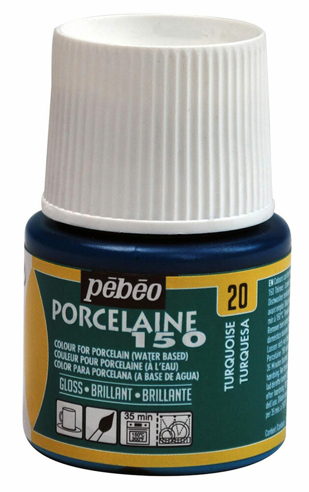 Краска по фарфору и керамике Pebeo под обжиг, глянцевая, Porcelaine 150, 45 мл, бирюзовый