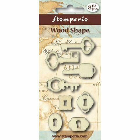 Декоративные элементы STAMPERIA "Wood Shape", Ключи, натуральный цвет, 8 шт