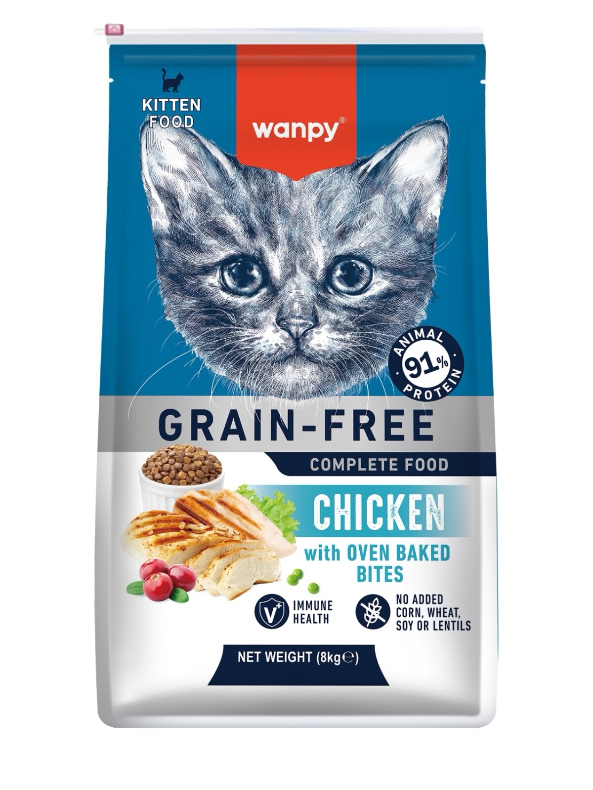 Сухой корм для котят Wanpy Cat, беззерновой, со вкусом курицы 8 кг