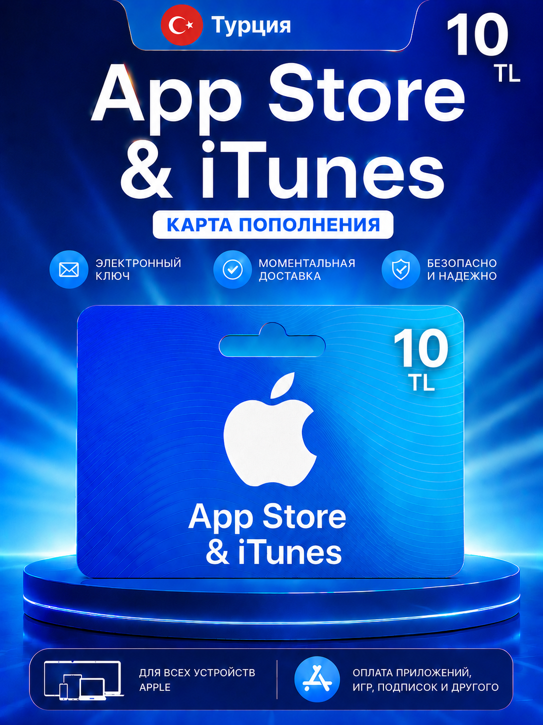 Карта пополнения Apple, AppStore&iTunes на 10 TRY (Турция) - (10 Турецких лир)