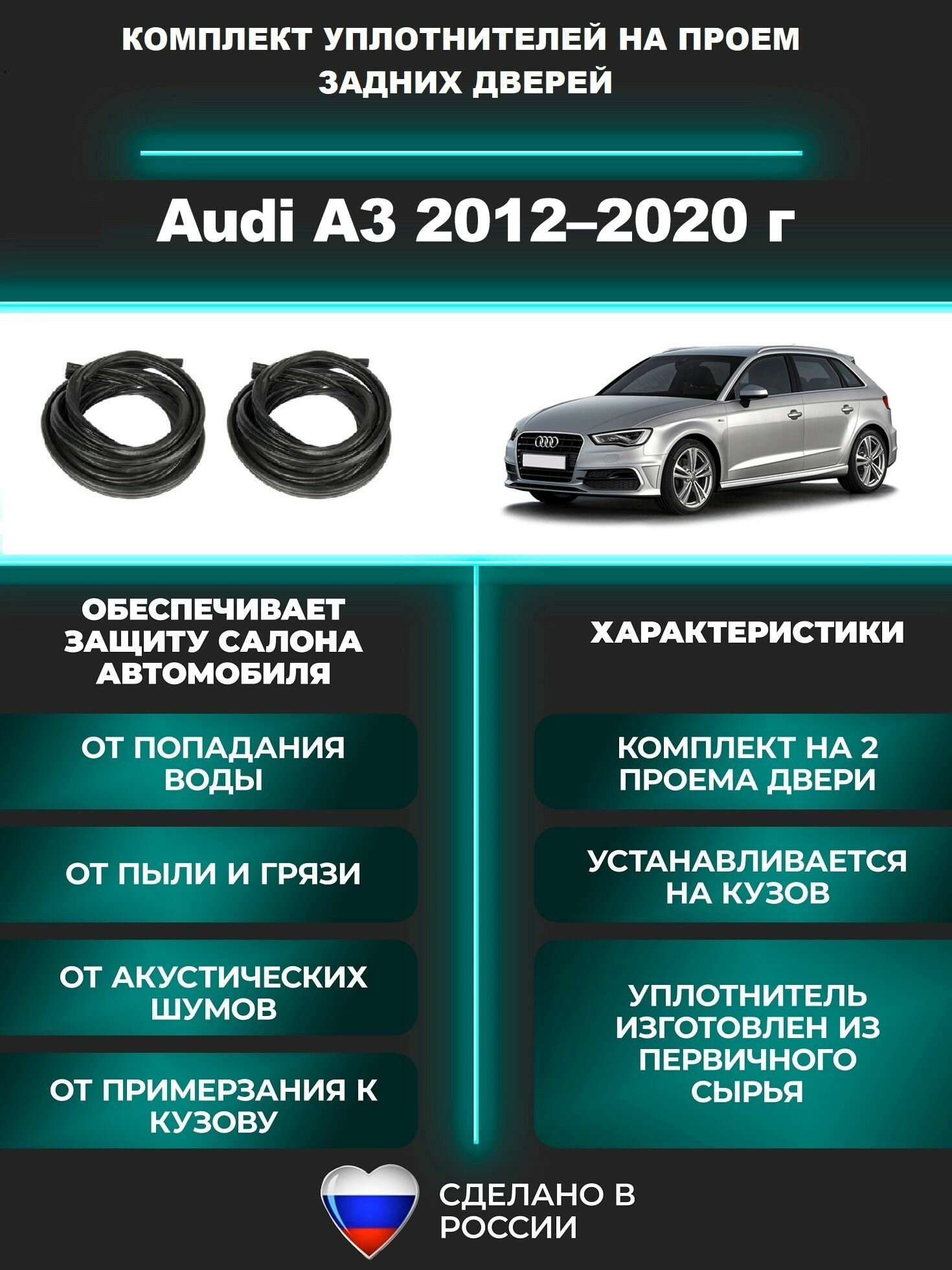 Комплект уплотнителей проема задних дверей для Audi A3 2012-2020 г, Ауди А3 - 2 штуки