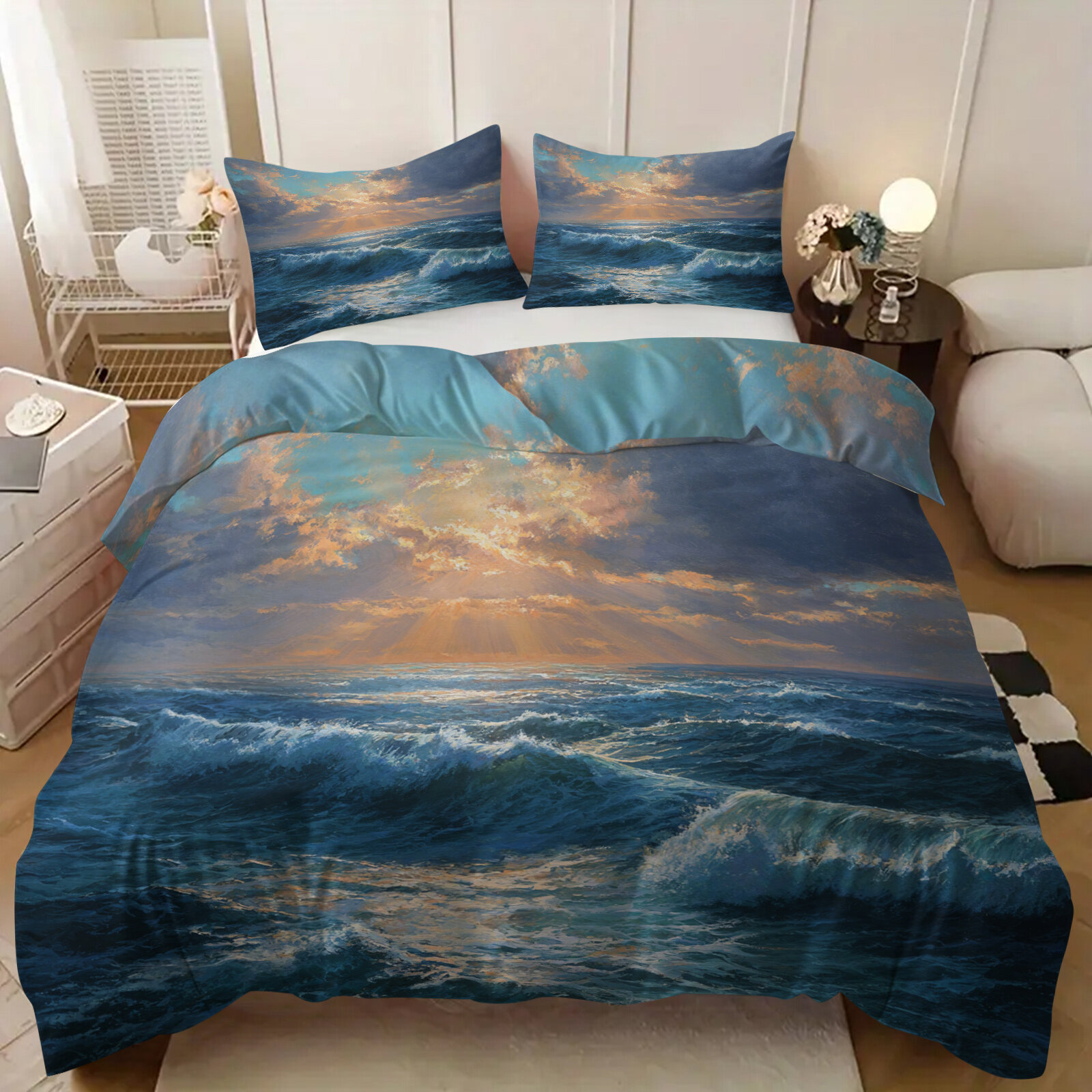 Пляж Комплект постельного белья 3 предмета 200x220cm наволочки 70х70, Волна постельные принадлежности