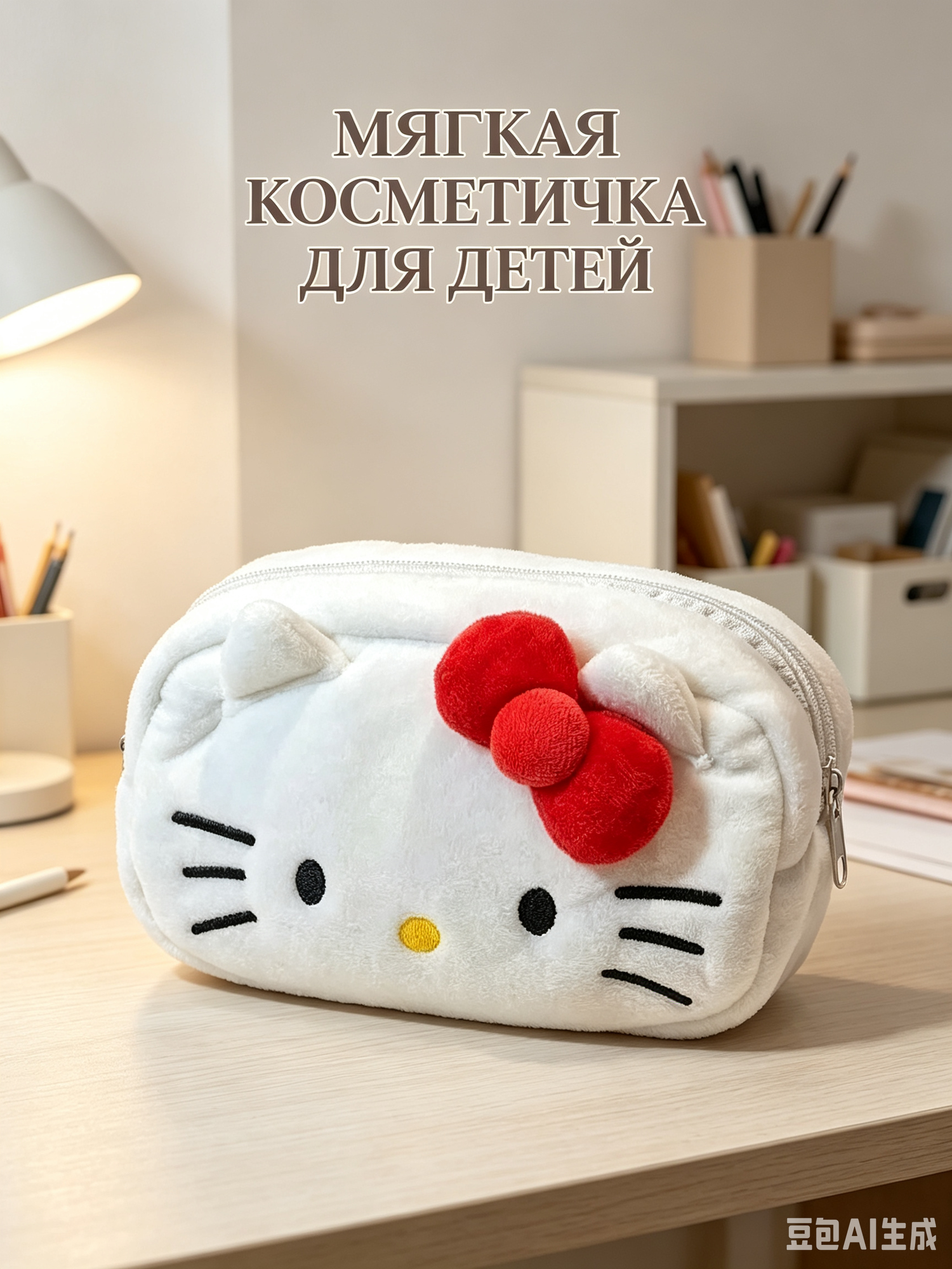 Плюшевая коробка для хранения, универсальная косметичка и кошелек для монет плюшевый пенал Hello Kitty