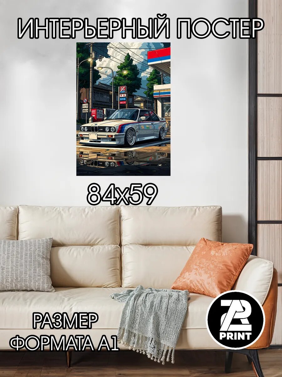 Постер на стену интерьерный 84х59 авто ЖДМ(JDM) БМВ